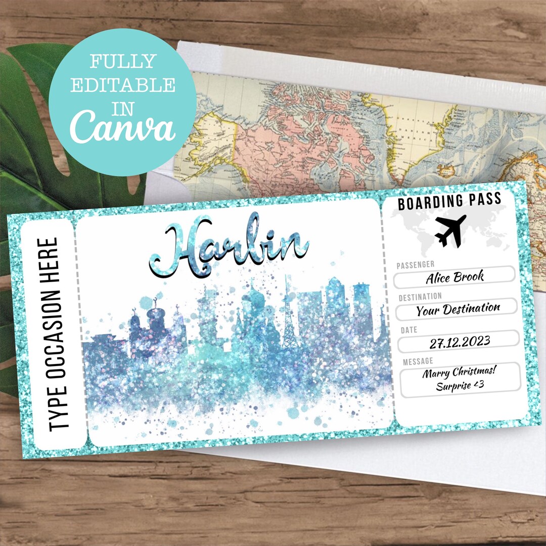 Harbin Surprise Editable Flight Ticket Gift, Harbin Boarding Pass ...