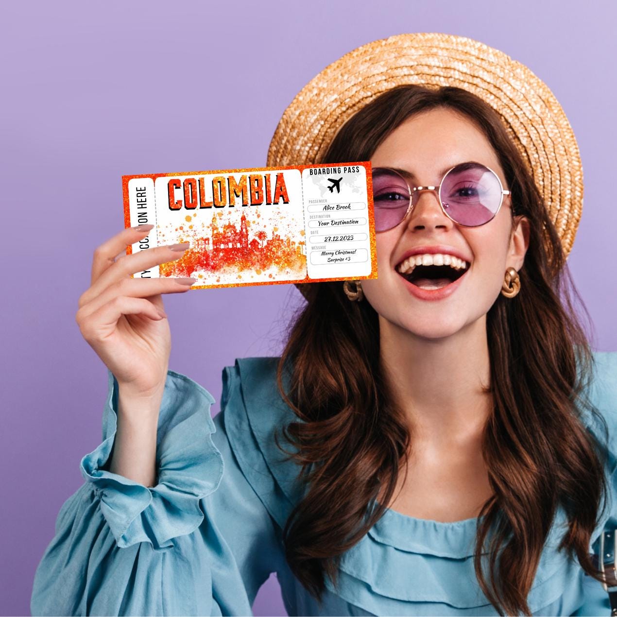 Colombia Boarding Pass Surprise Editable Flight Ticket Gift, Colombia ...