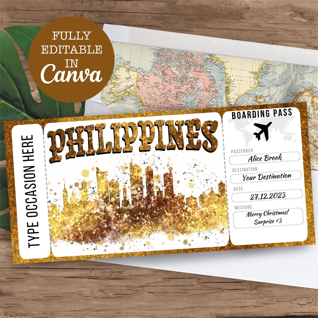 Philippines Boarding Pass Surprise Editable Flight Ticket Gift ...
