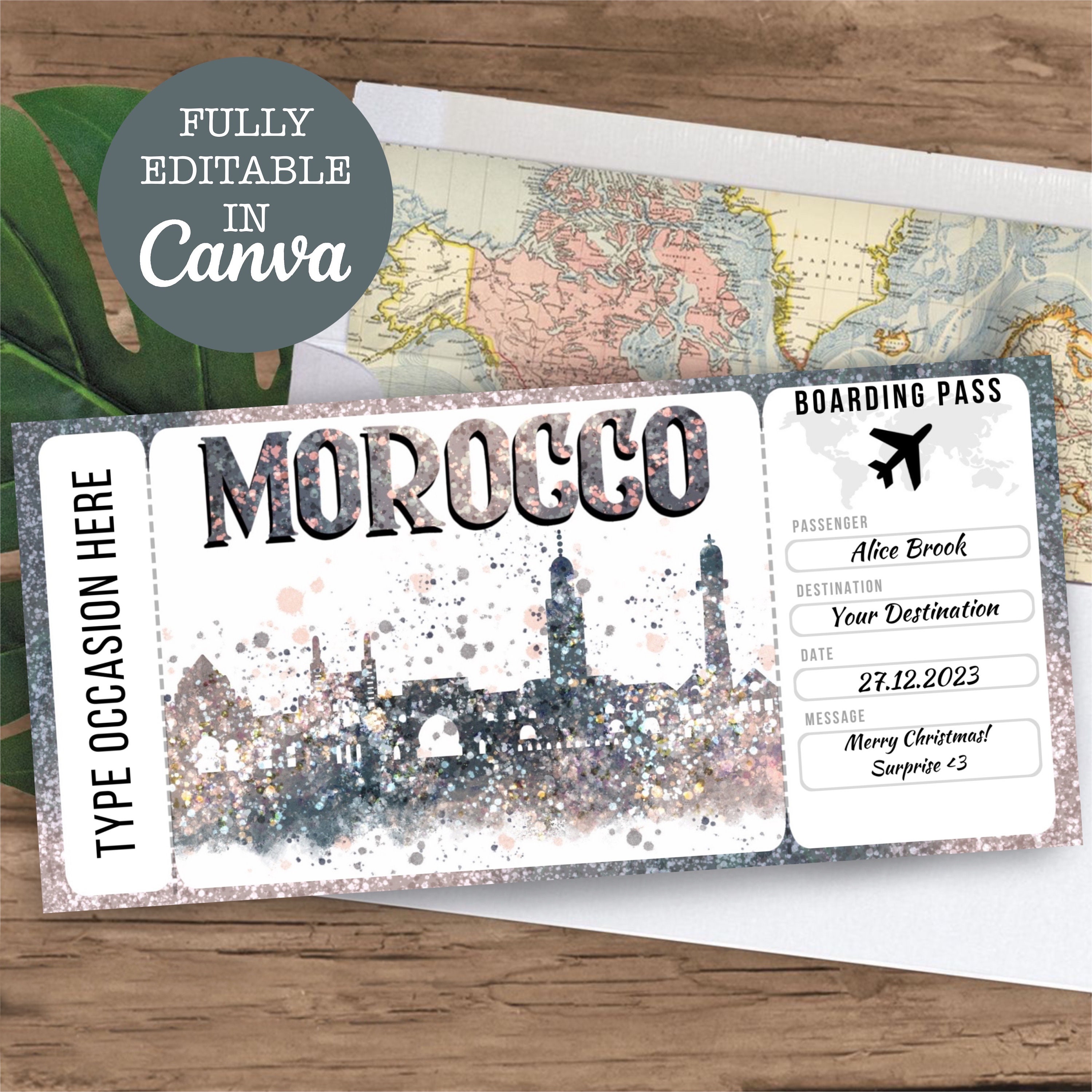 Morocco Boarding Pass Surprise Editable Flight Ticket Gift - Etsy