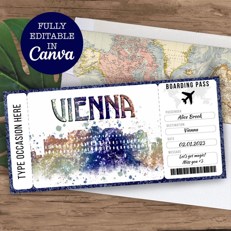 Vienna Austria Boarding Pass Surprise Editable Gift Ticket, Vienna ...