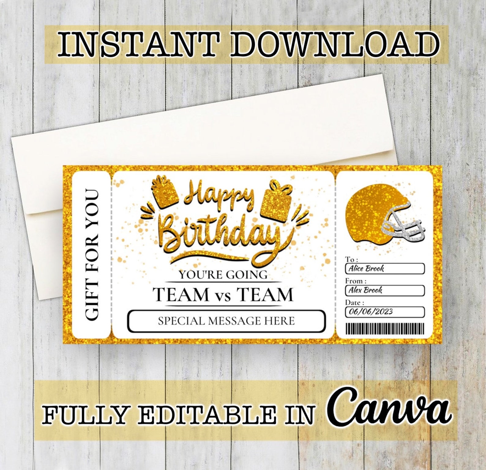 Birthday FOOTBALL TEAM Gift Ticket Template, Create Memorable Birthday ...