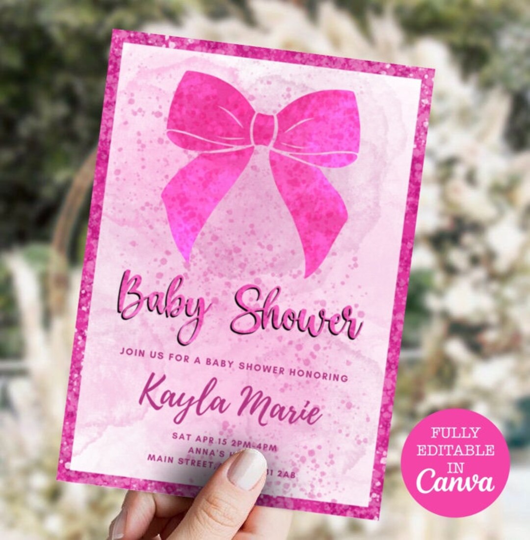 Pink Ribbon Baby Shower Invitation Template, Baby Boy Baby Girl Baby ...