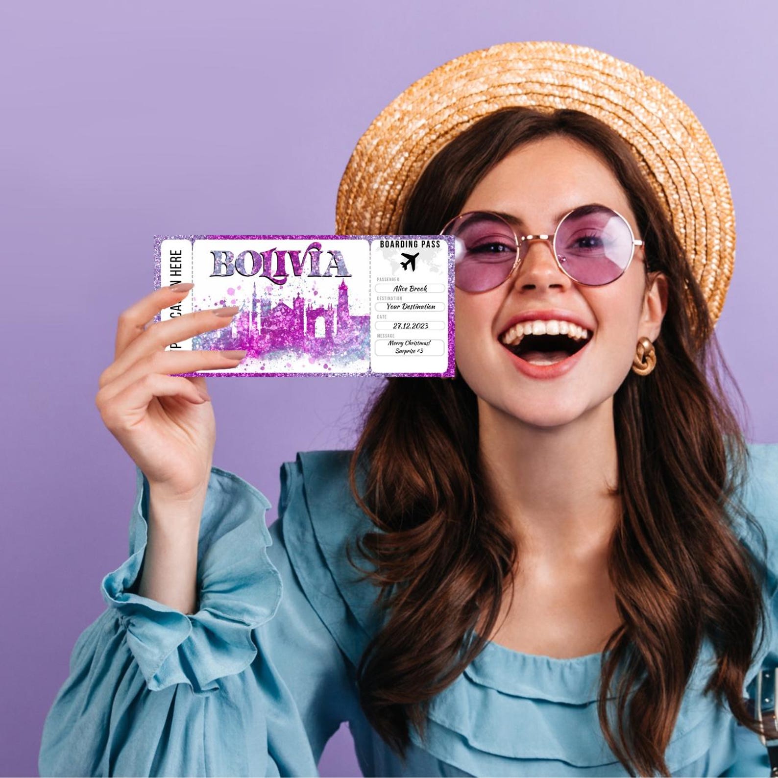 Bolivia Boarding Pass Surprise Editable Flight Ticket Gift, Bolivia ...