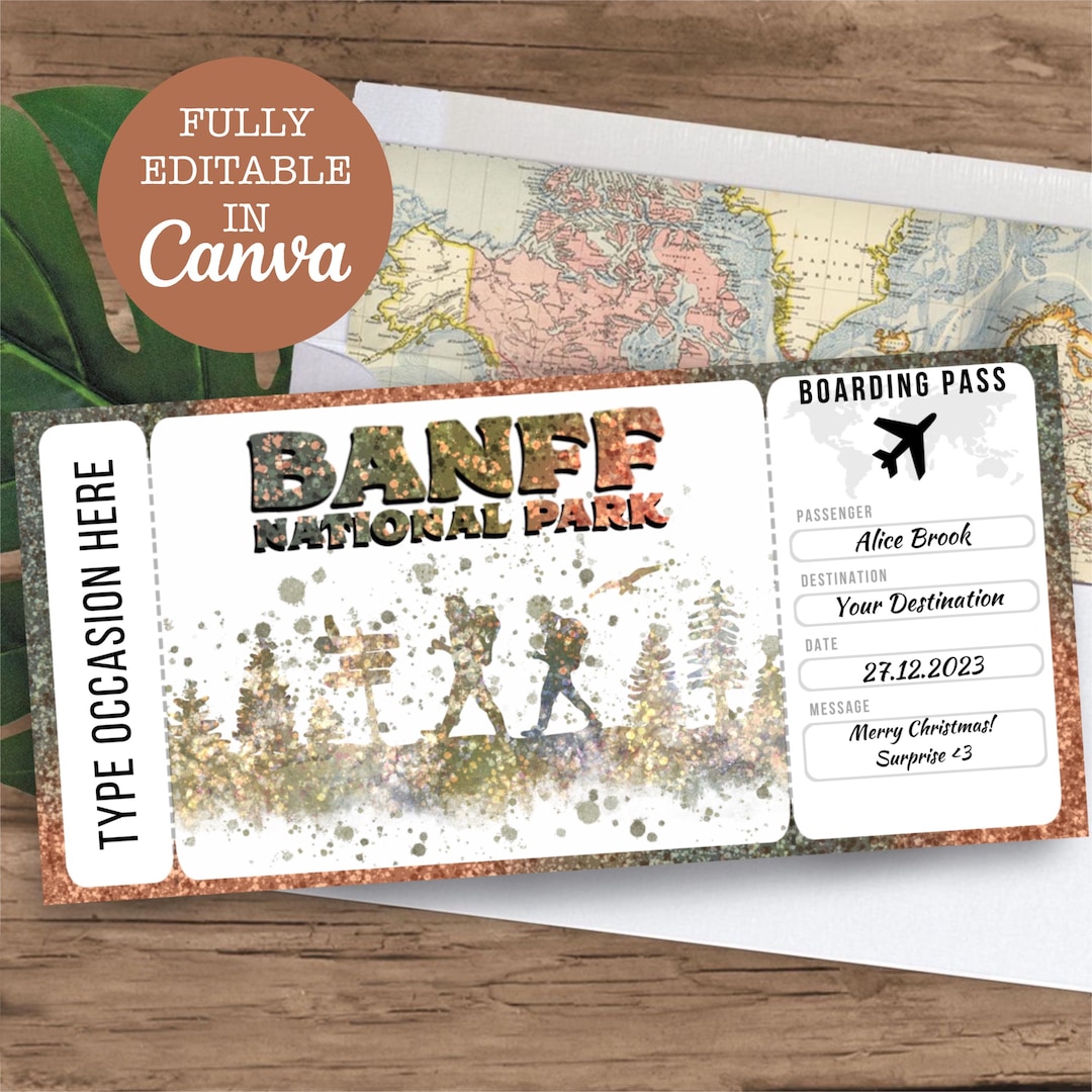 Banff National Park Boarding Pass Surprise Editable Flight Ticket Gift ...