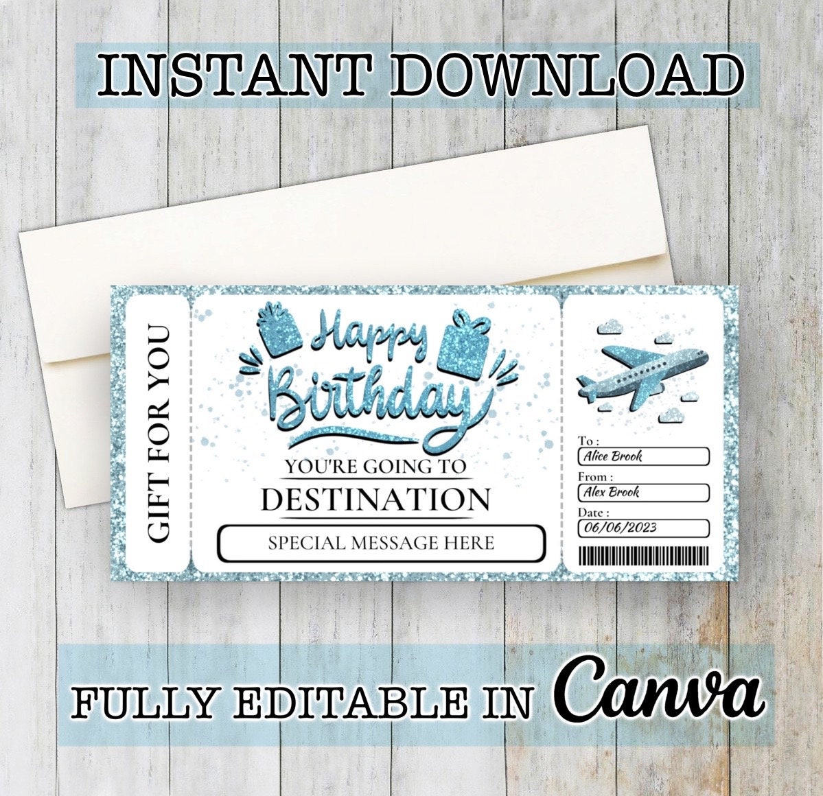Birthday Airplane Flight Gift Ticket Template, Create Memorable ...