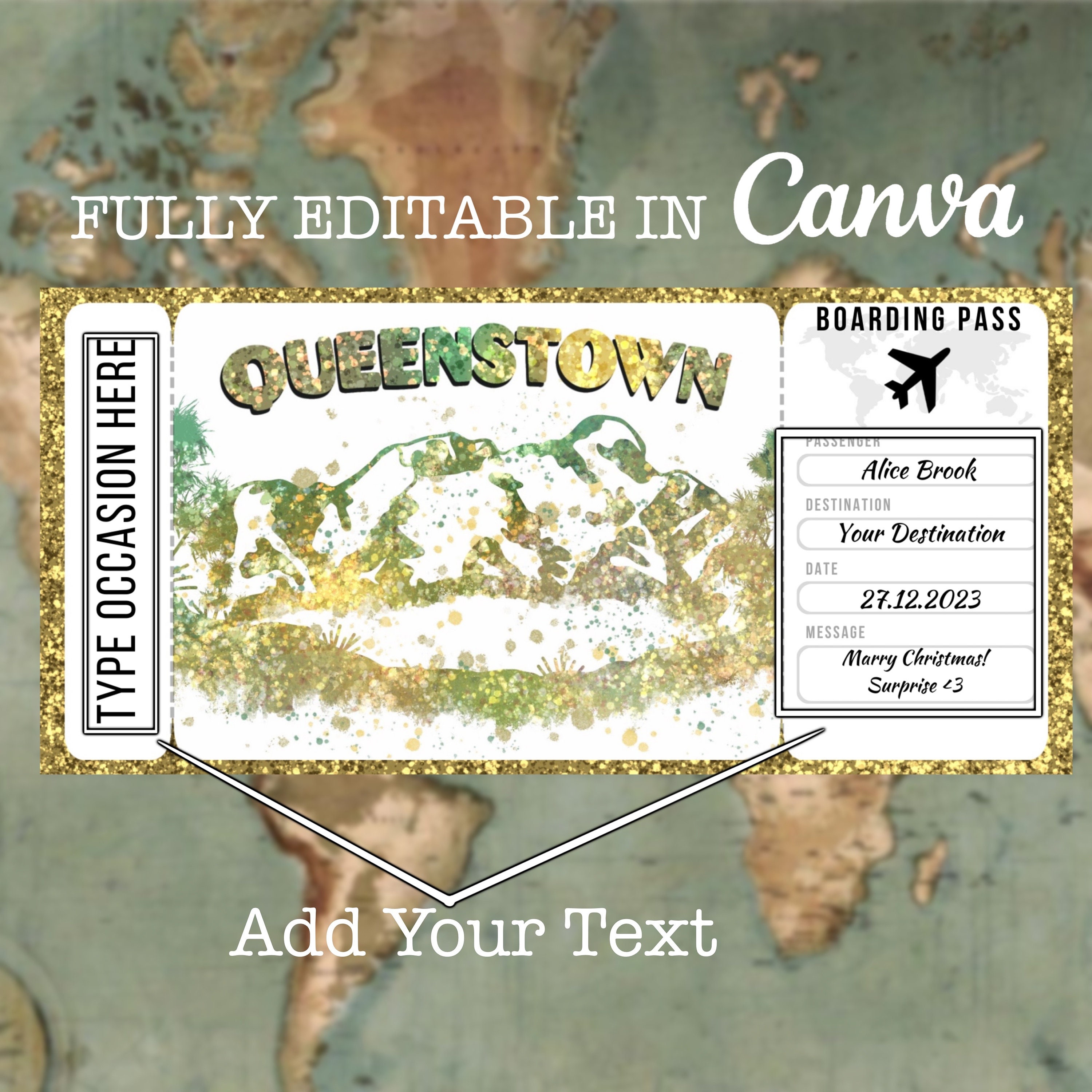 Queenstown Surprise Editable Flight Ticket Gift Queenstown - Etsy