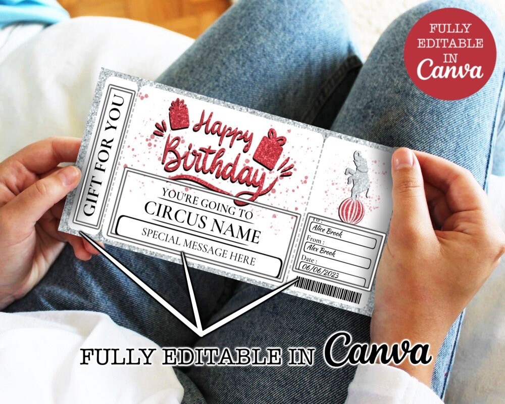 Birthday Circus Gift Ticket Template, Create Memorable Birthday Gifts ...