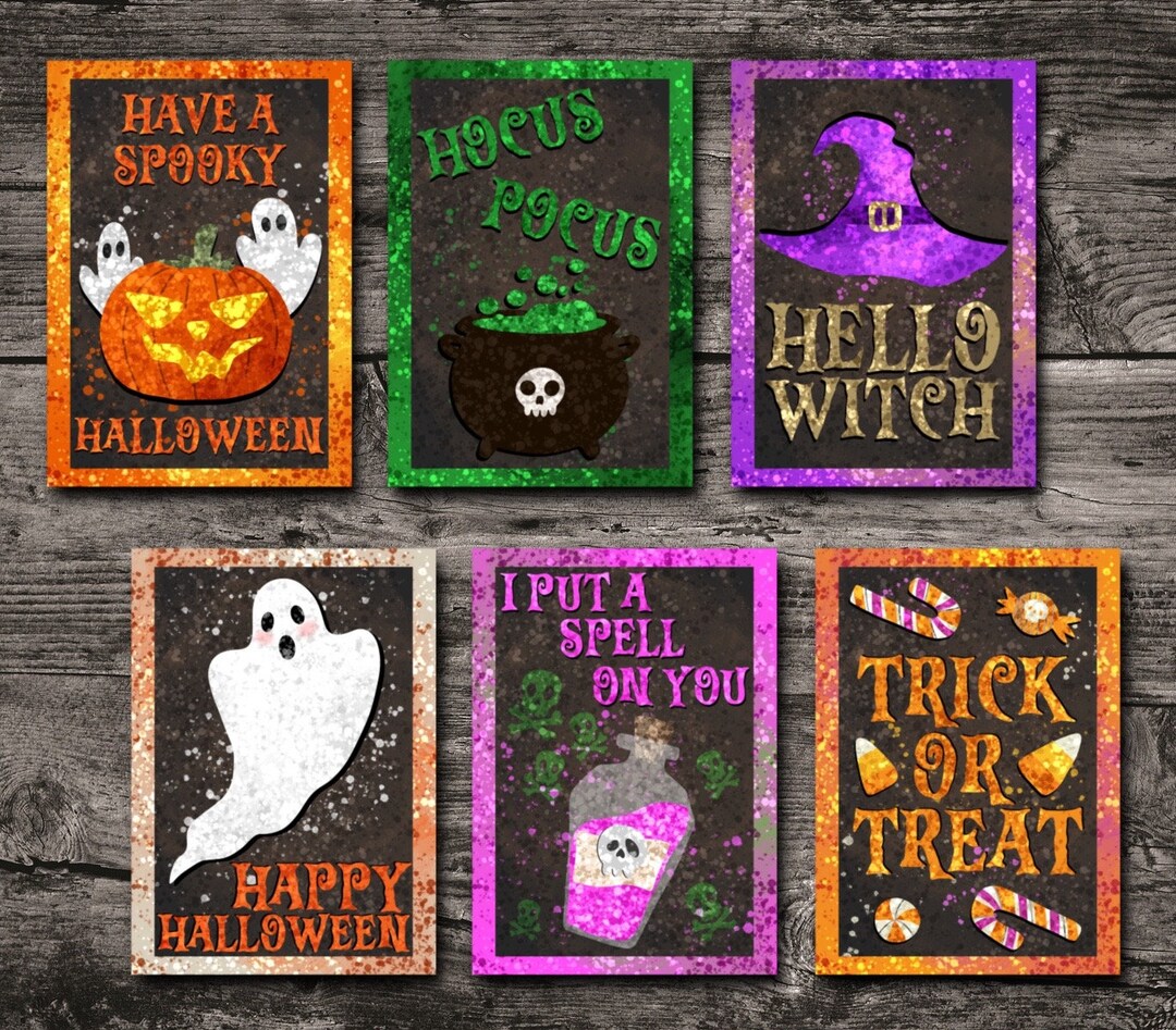 Printable Halloween Cards Set 6 Cards Halloween Cards - Etsy