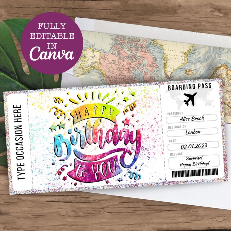 Happy Birthday Boarding Pass Surprise Editable Flight Ticket Gift ...
