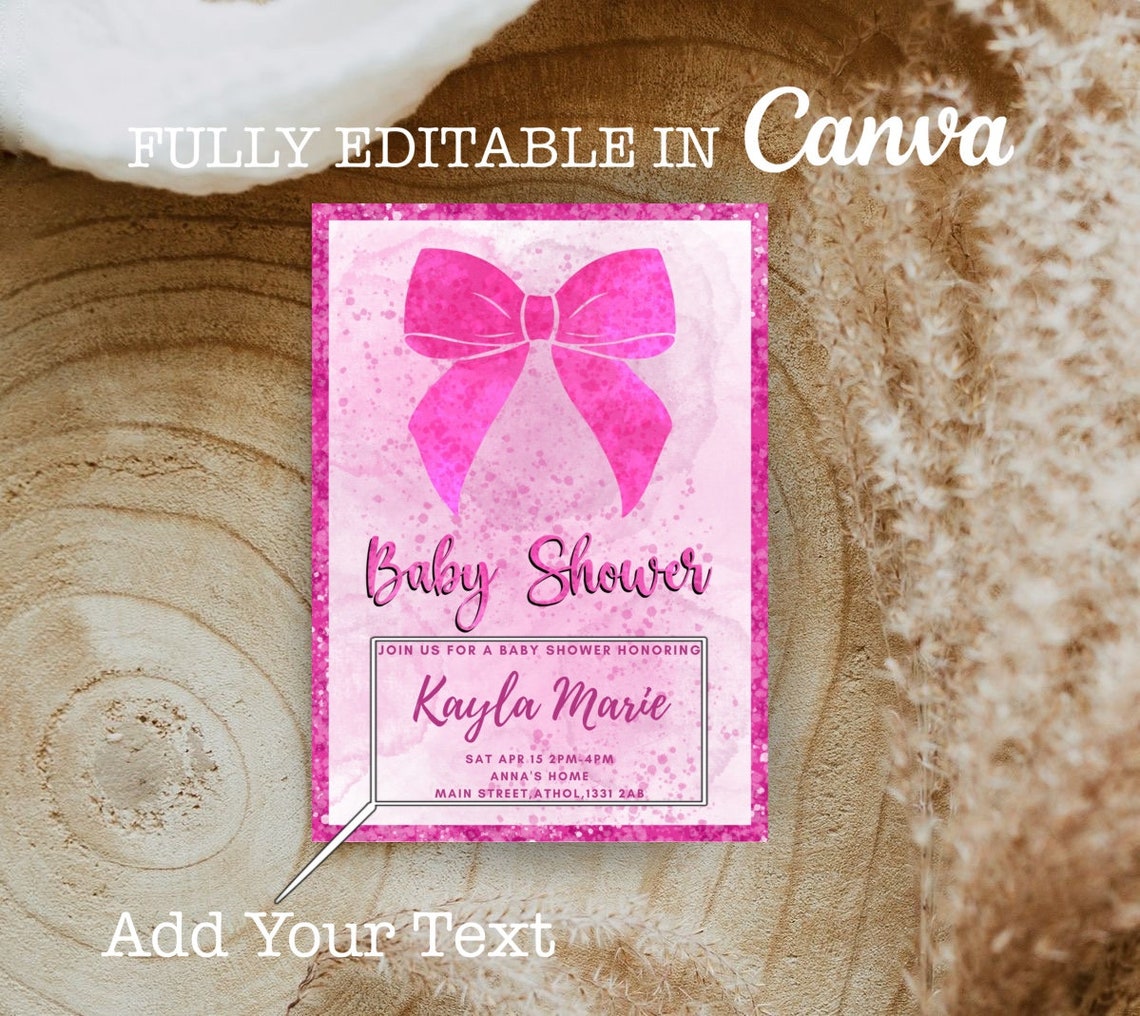 Pink Ribbon Baby Shower Invitation Template, Baby Boy Baby Girl Baby ...