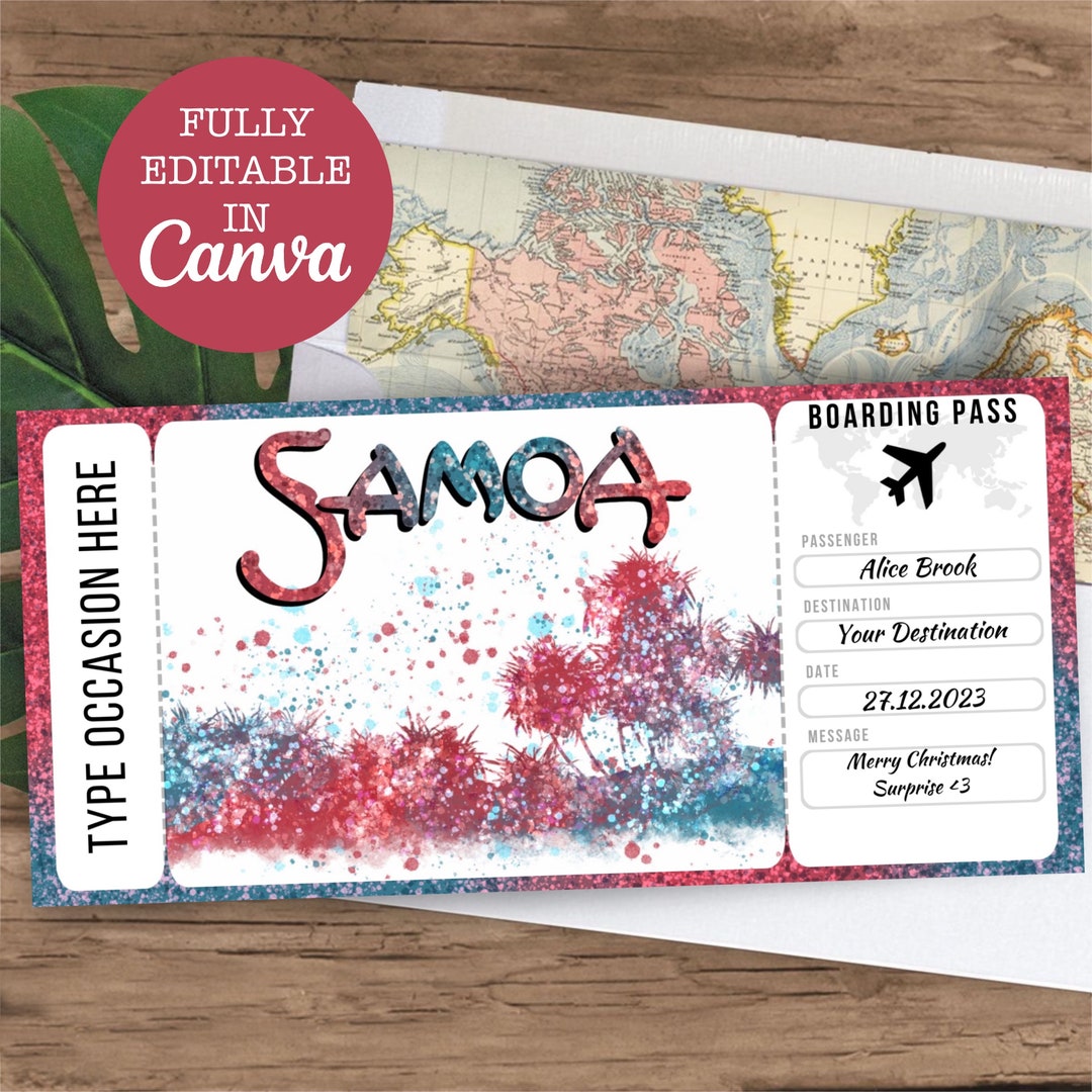 Samoa Boarding Pass Surprise Editable Flight Ticket Gift, Samoa Flight ...