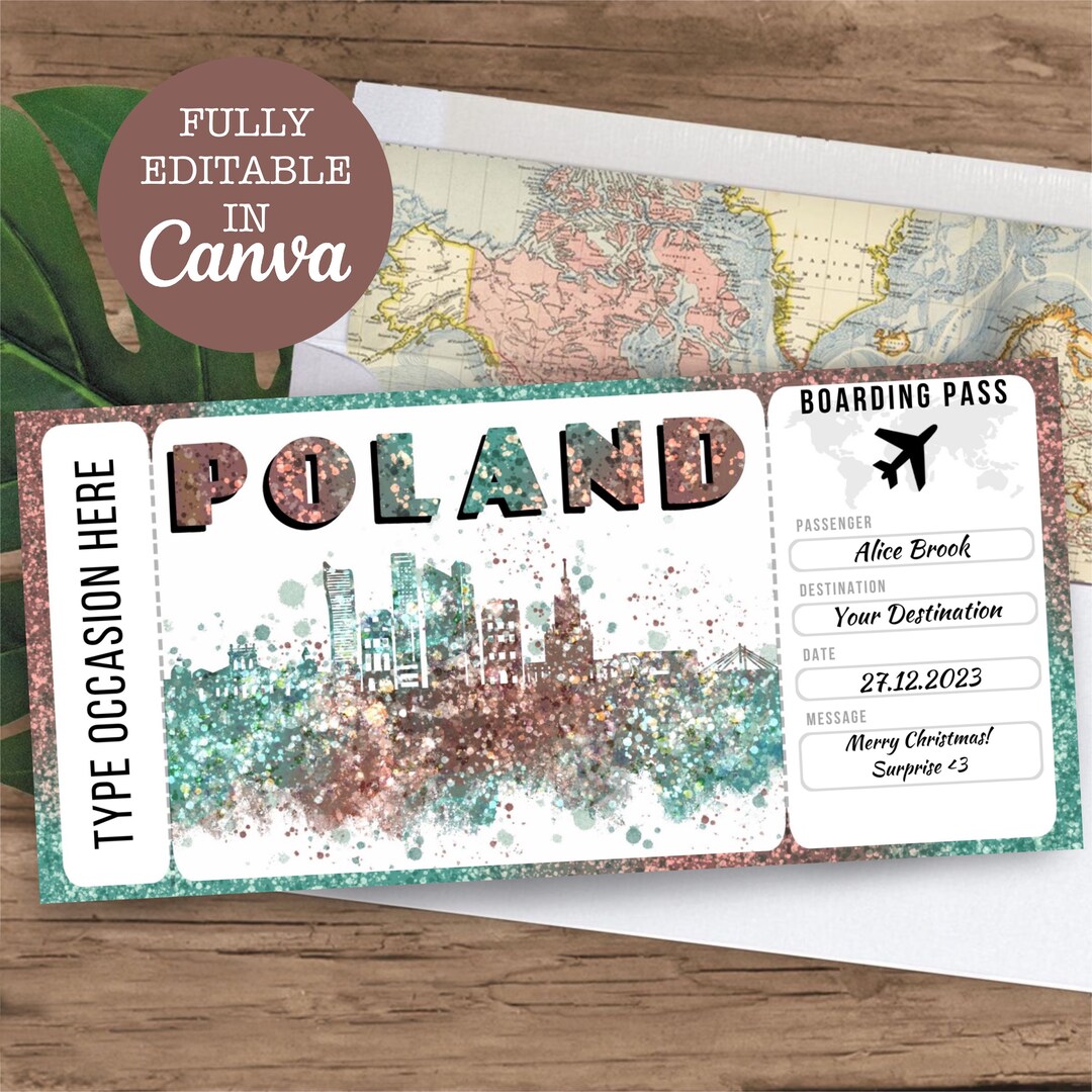 Poland Boarding Pass Surprise Editable Flight Ticket Gift, Poland ...