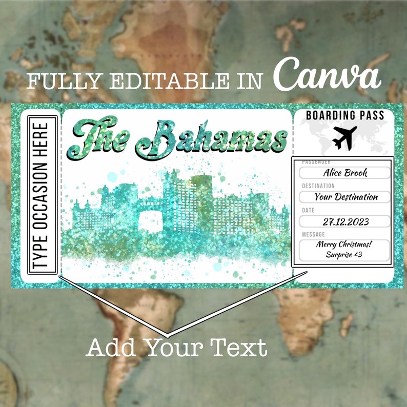 The Bahamas Boarding Pass Surprise Editable Flight Ticket Gift, the ...