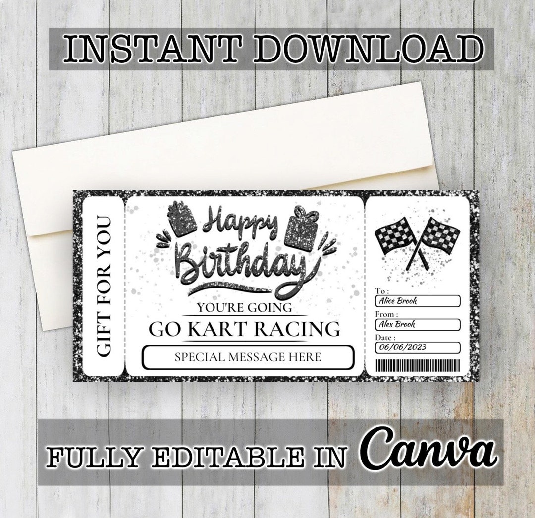 Birthday Go Kart Racing Gift Ticket Template, Create Memorable Birthday ...