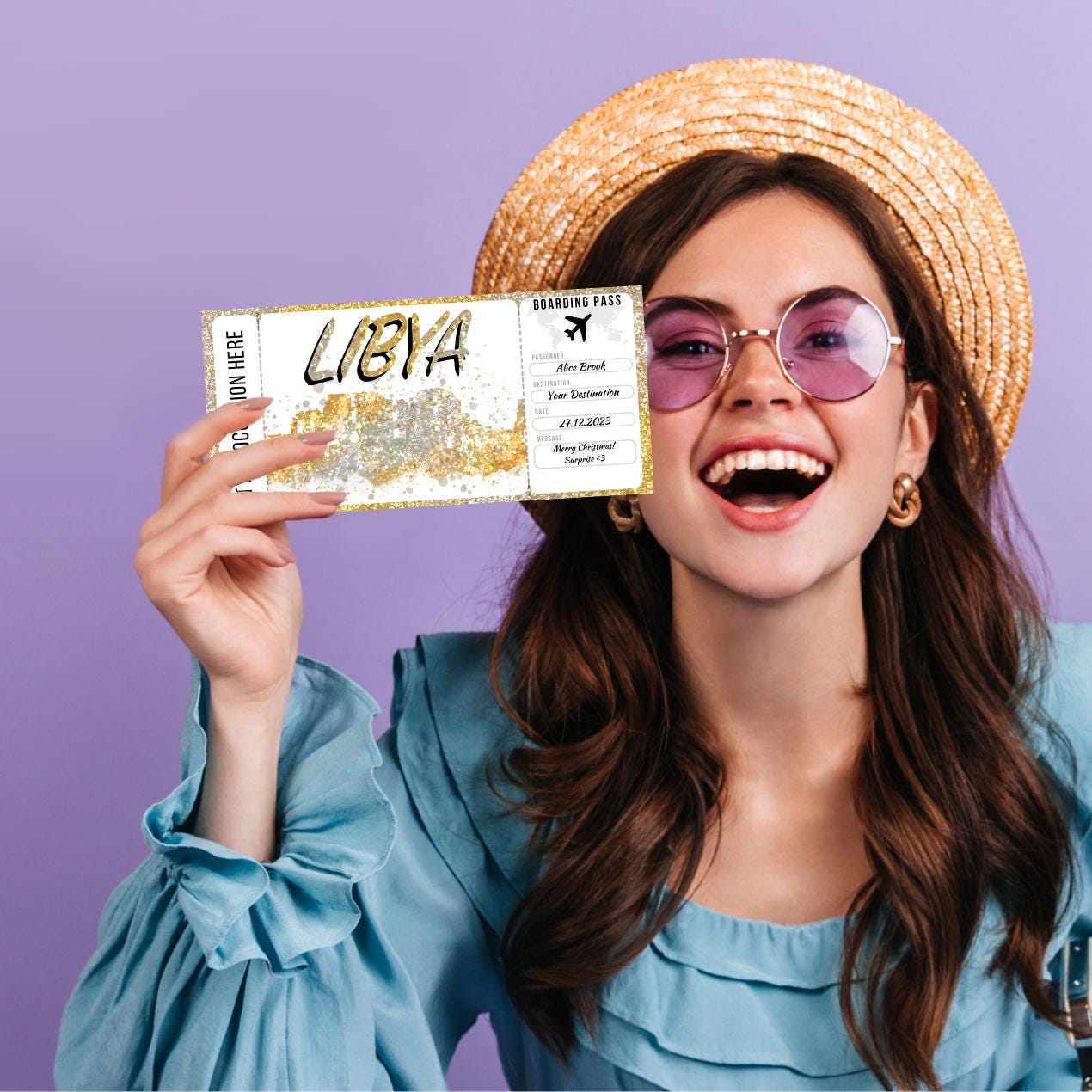 Libya Boarding Pass Surprise Editable Flight Ticket Gift, Libya Flight ...