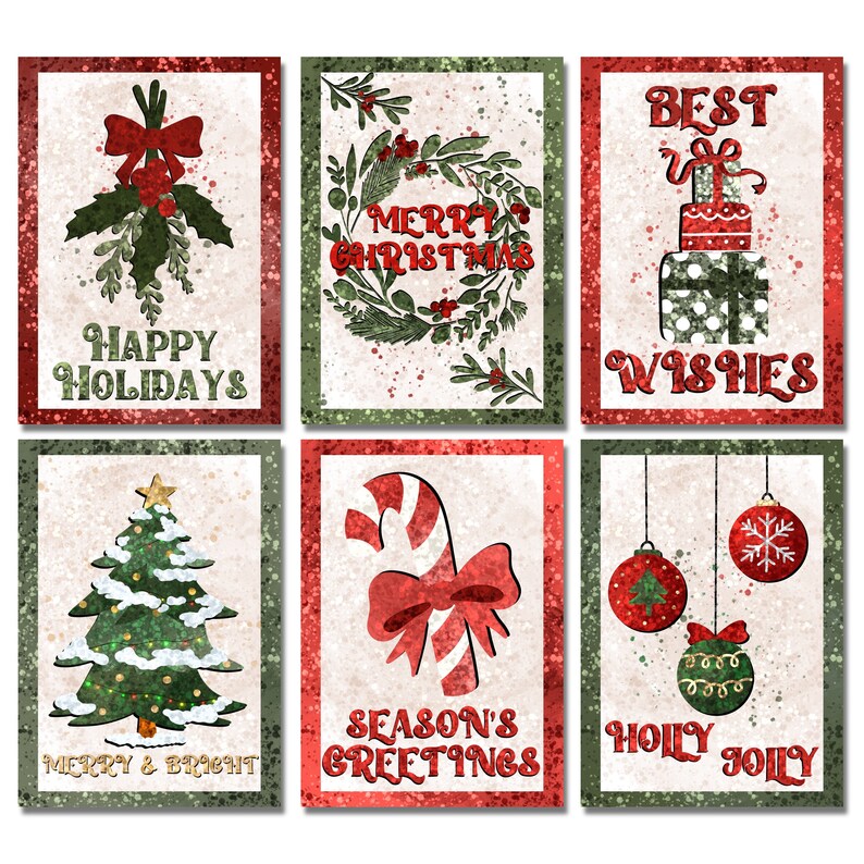 Printable Christmas Cards Set 6 Cards, Christmas Cards Digital Download ...