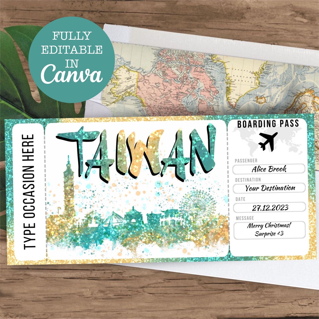 Taiwan Boarding Pass Surprise Editable Flight Ticket Gift, Taiwan ...