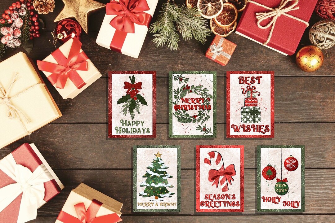 Printable Christmas Cards Set 6 Cards, Christmas Cards Digital Download ...