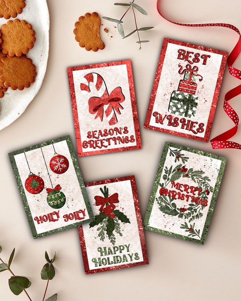 Printable Christmas Cards Set 6 Cards, Christmas Cards Digital Download ...