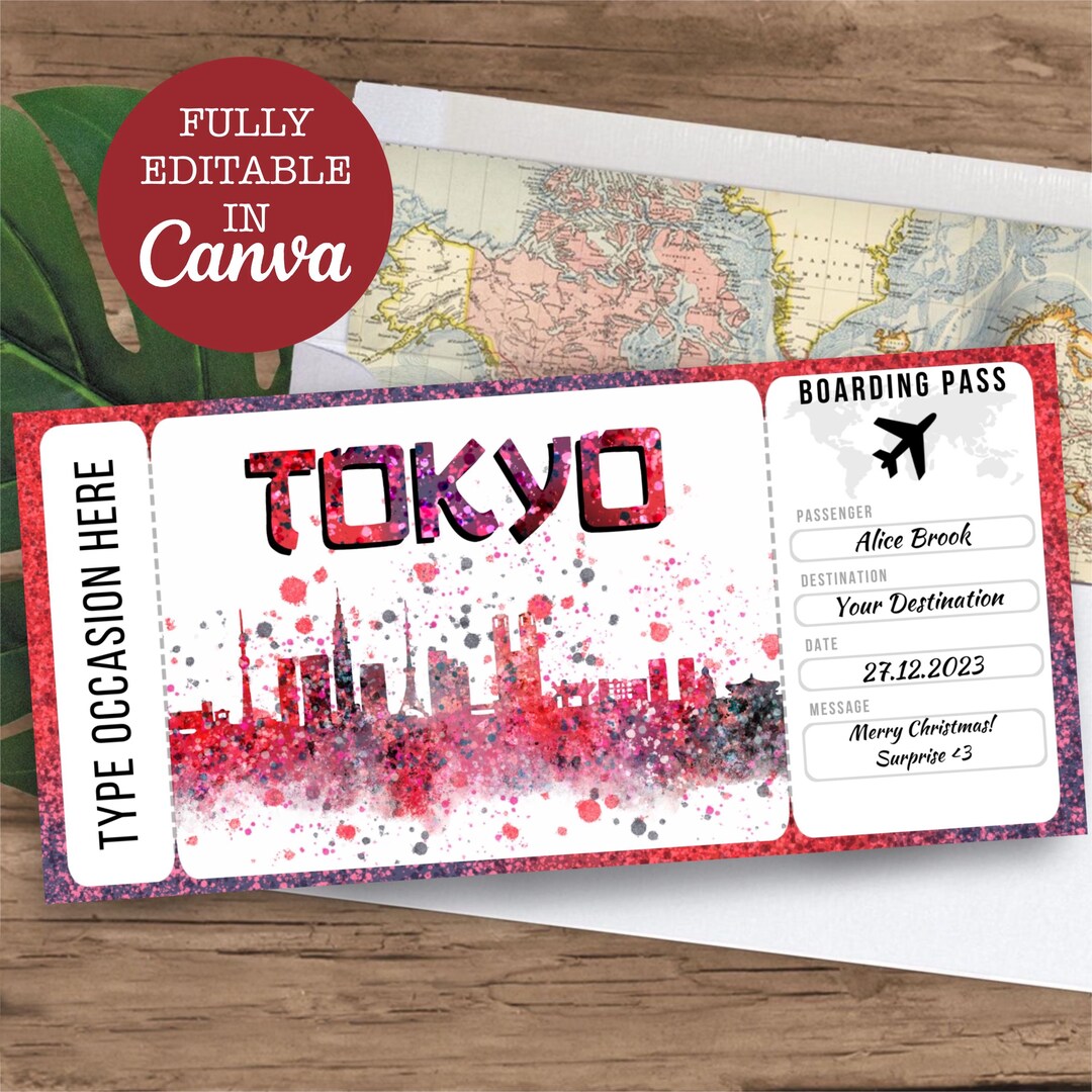 Tokyo Japan Boarding Pass Surprise Editable Gift Ticket, Tokyo Japan ...