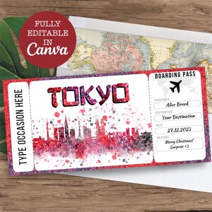 Tokyo Japan Boarding Pass Surprise Editable Gift Ticket, Tokyo Japan ...