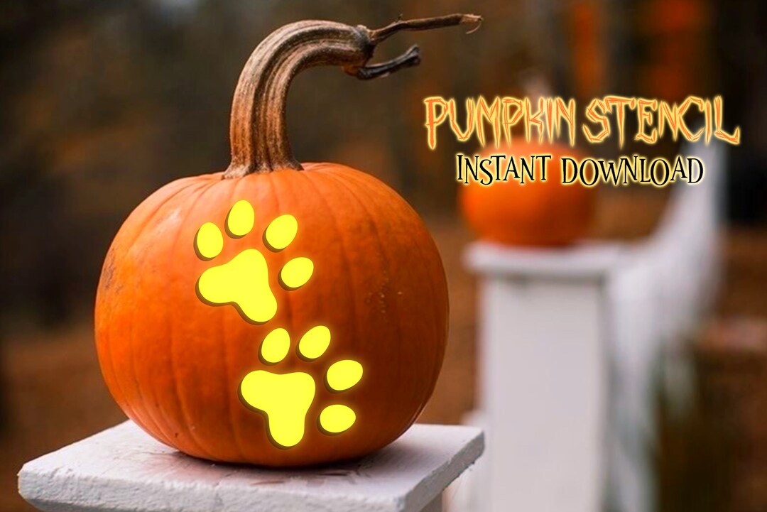 Cat Dog Paw Pumpkin Stencil, Printable Pumpkin Stencil, Pumpkin Paw ...