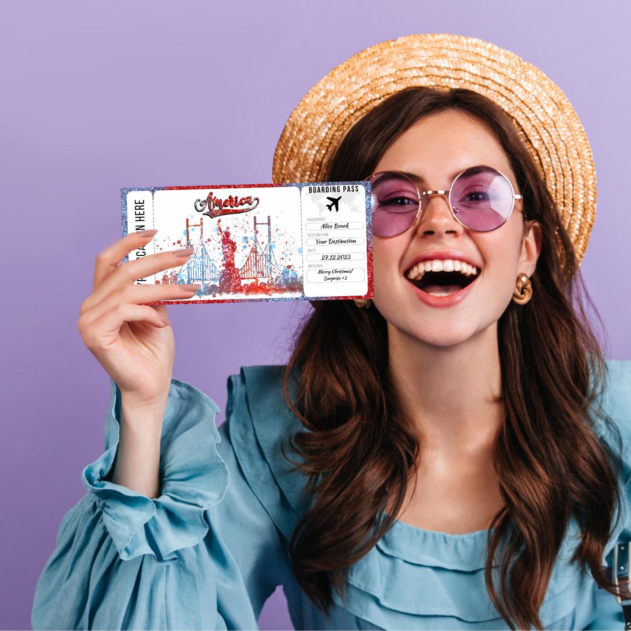 America USA Boarding Pass Surprise Editable Flight Ticket Gift, America ...