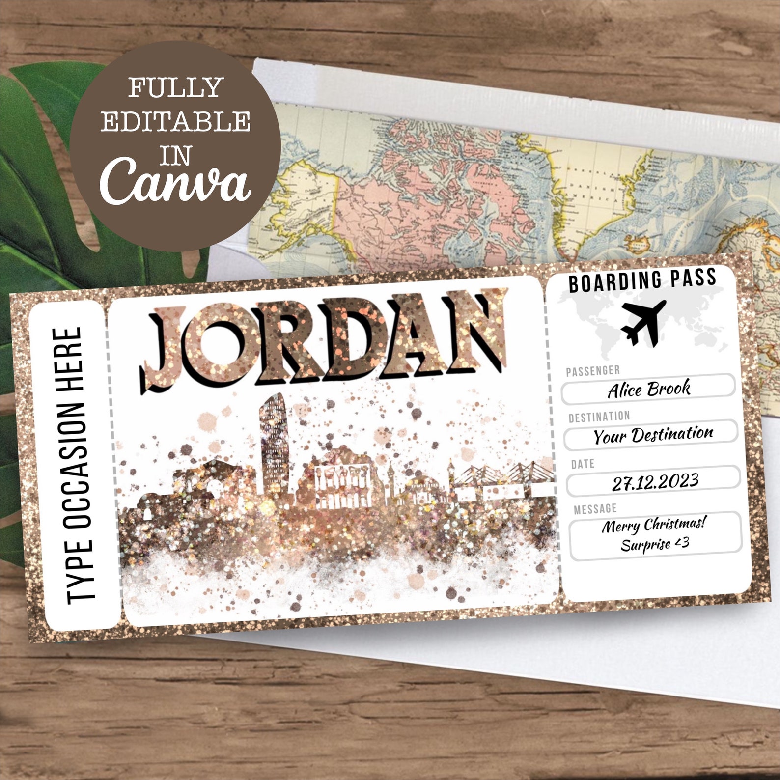 Jordan Boarding Pass Surprise Editable Flight Ticket Gift, Jordan ...