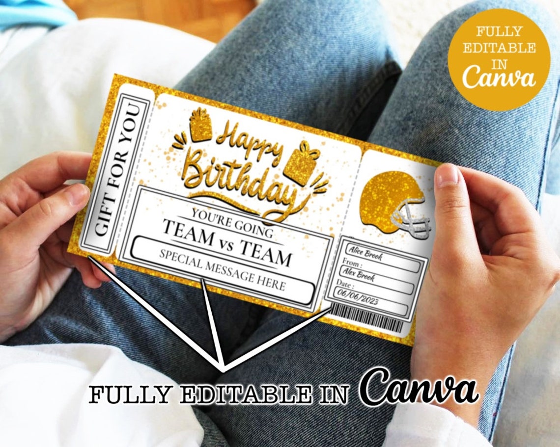 Birthday FOOTBALL TEAM Gift Ticket Template, Create Memorable Birthday ...