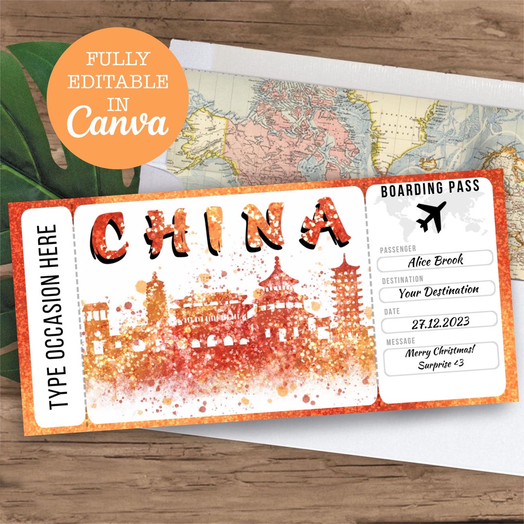 China Boarding Pass Surprise Editable Flight Ticket Gift, China Flight ...