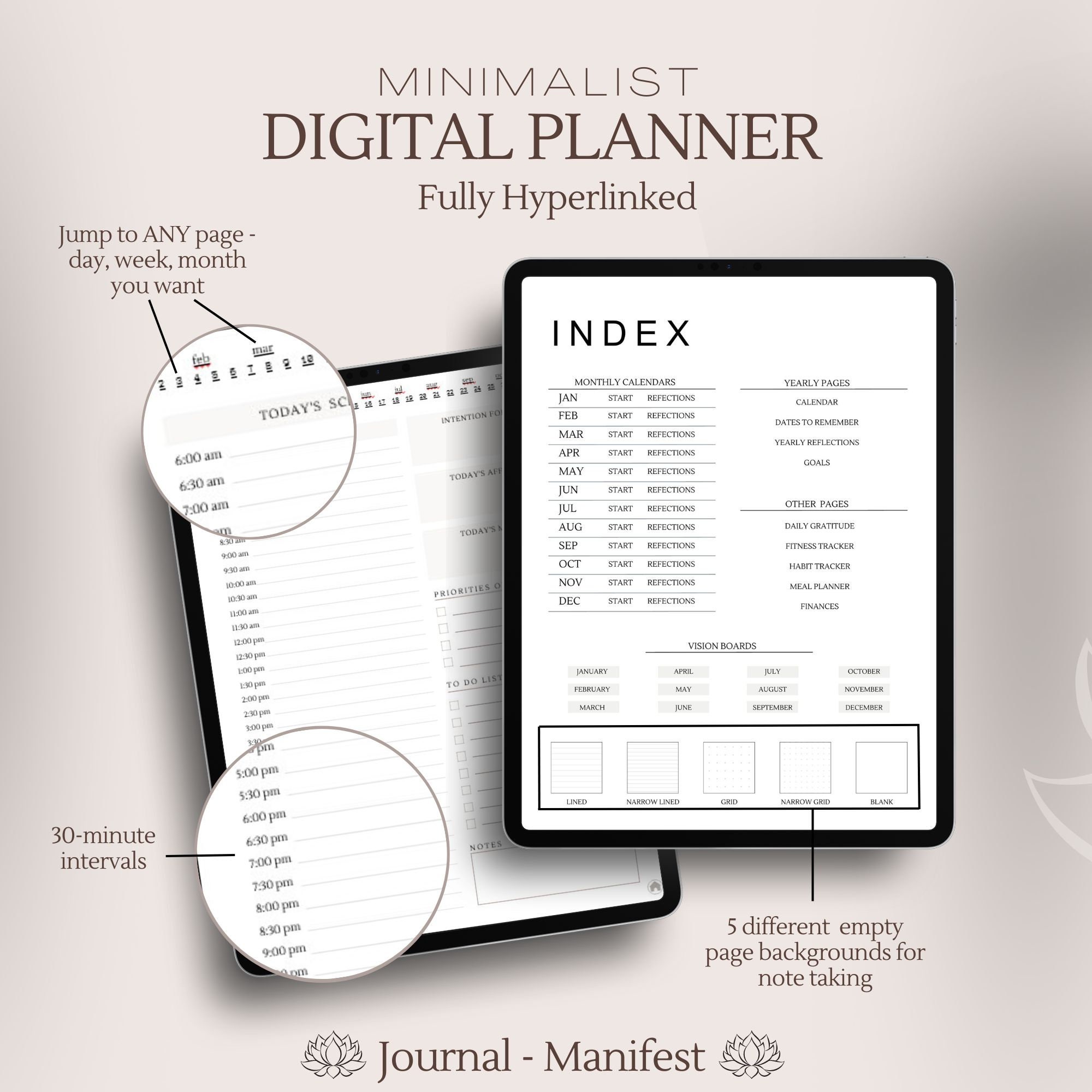 Undated Digital Planner 2024 2025 Daily Planner Hyperlinked ADHD ...