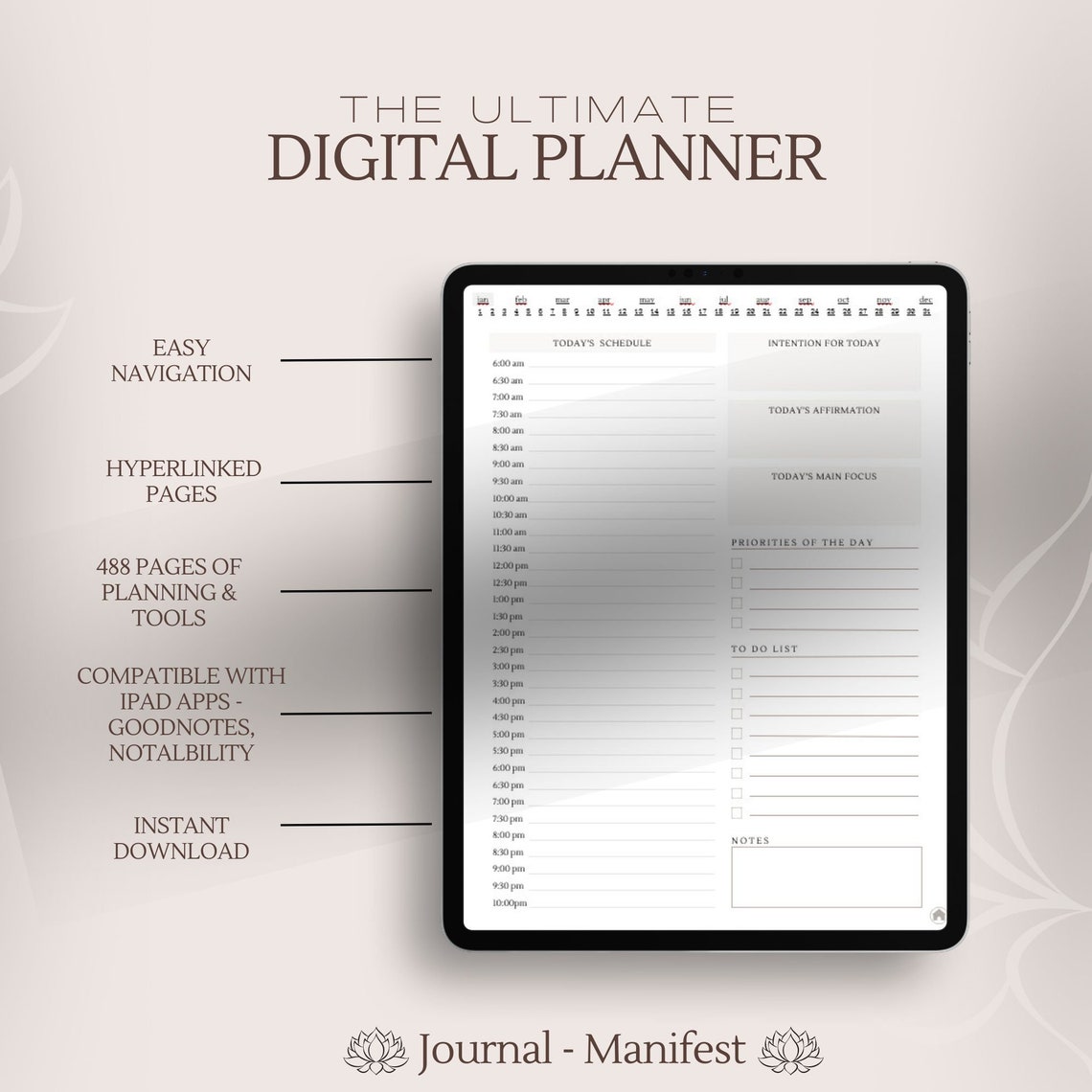 Undated Digital Planner 2024 2025 Daily Planner Hyperlinked ADHD ...