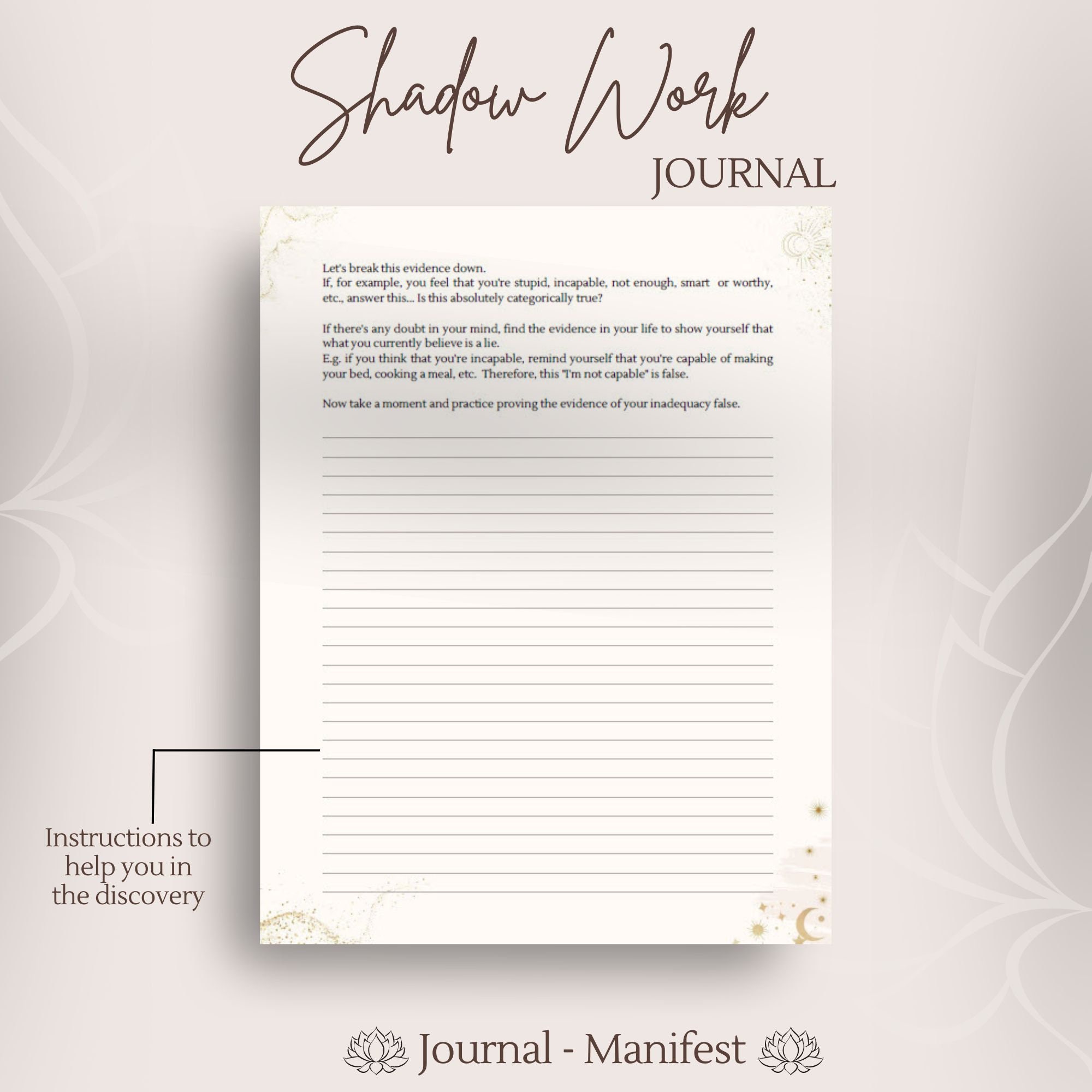 Shadow Work Journal Printable PDF Therapy Worksheets Workbook ...
