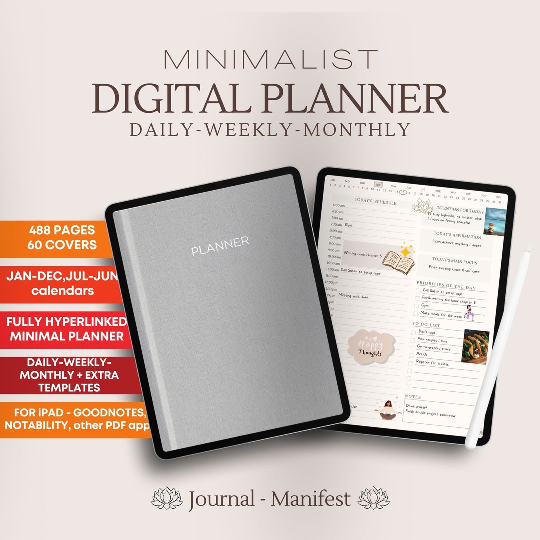 Minimalist Digital Planner | Undated Hyperlinked Daily, Weekly, Monthly ...