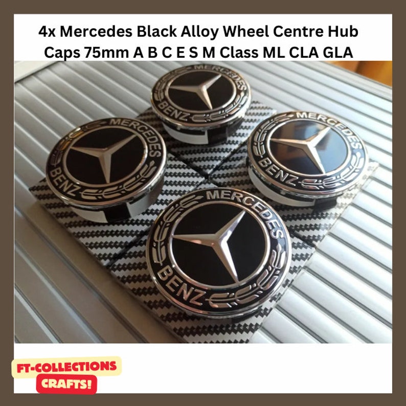 Set of 4 Mercedes-benz Alloy Wheel Centre Cap BLACK Original Mercedes ...