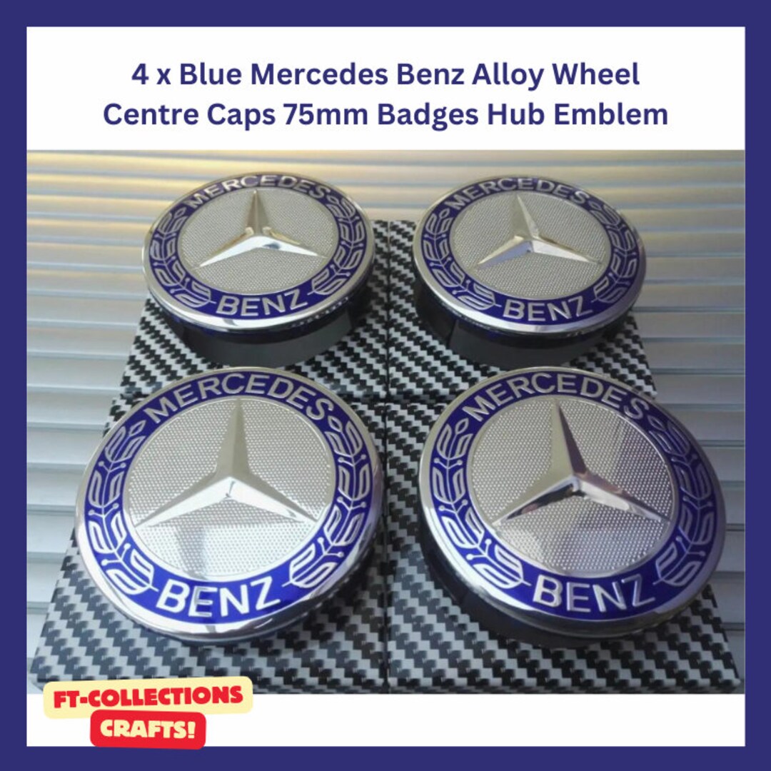 4 X Blue Mercedes Benz Alloy Wheel Centre Caps 75mm Badges Hub Emblem ...