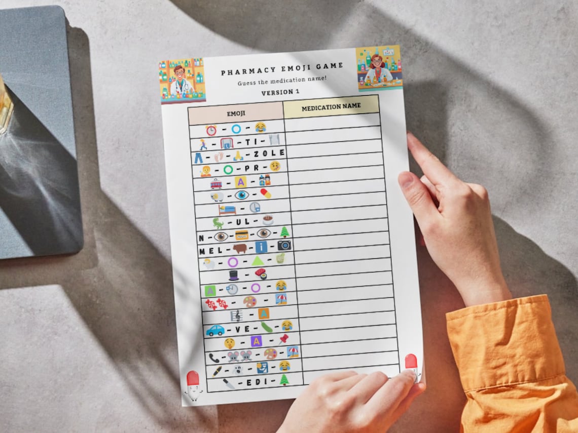 Pharmacy Pictionary Game, Pharmacy Week Game, Medication Pictionary ...