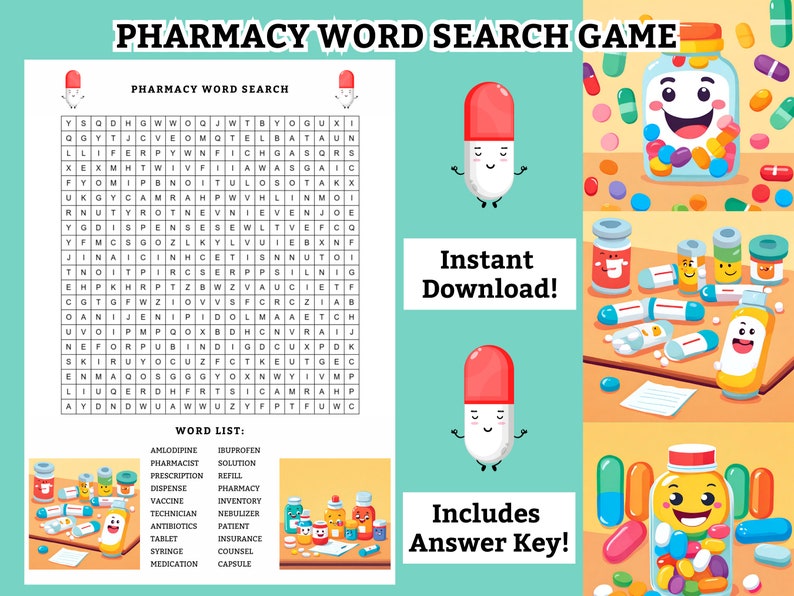 Pharmacy Week Word Search, Pharmacy Week Printable Game, Instant ...