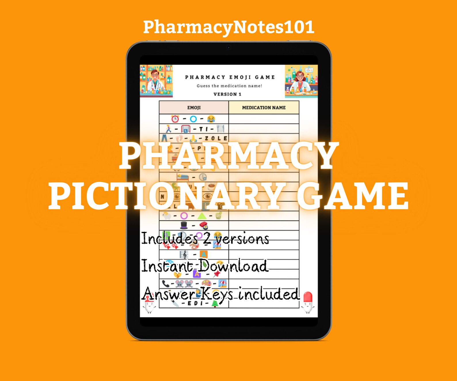 Pharmacy Pictionary Game, Pharmacy Week Game, Medication Pictionary ...