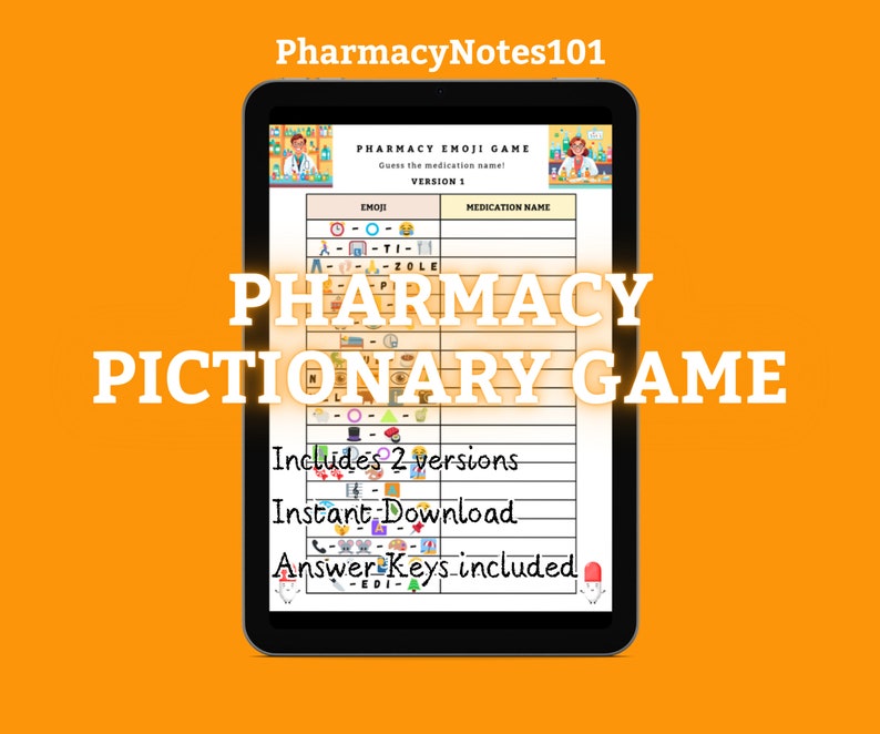 Pharmacy Pictionary Game, Pharmacy Week Game, Medication Pictionary ...