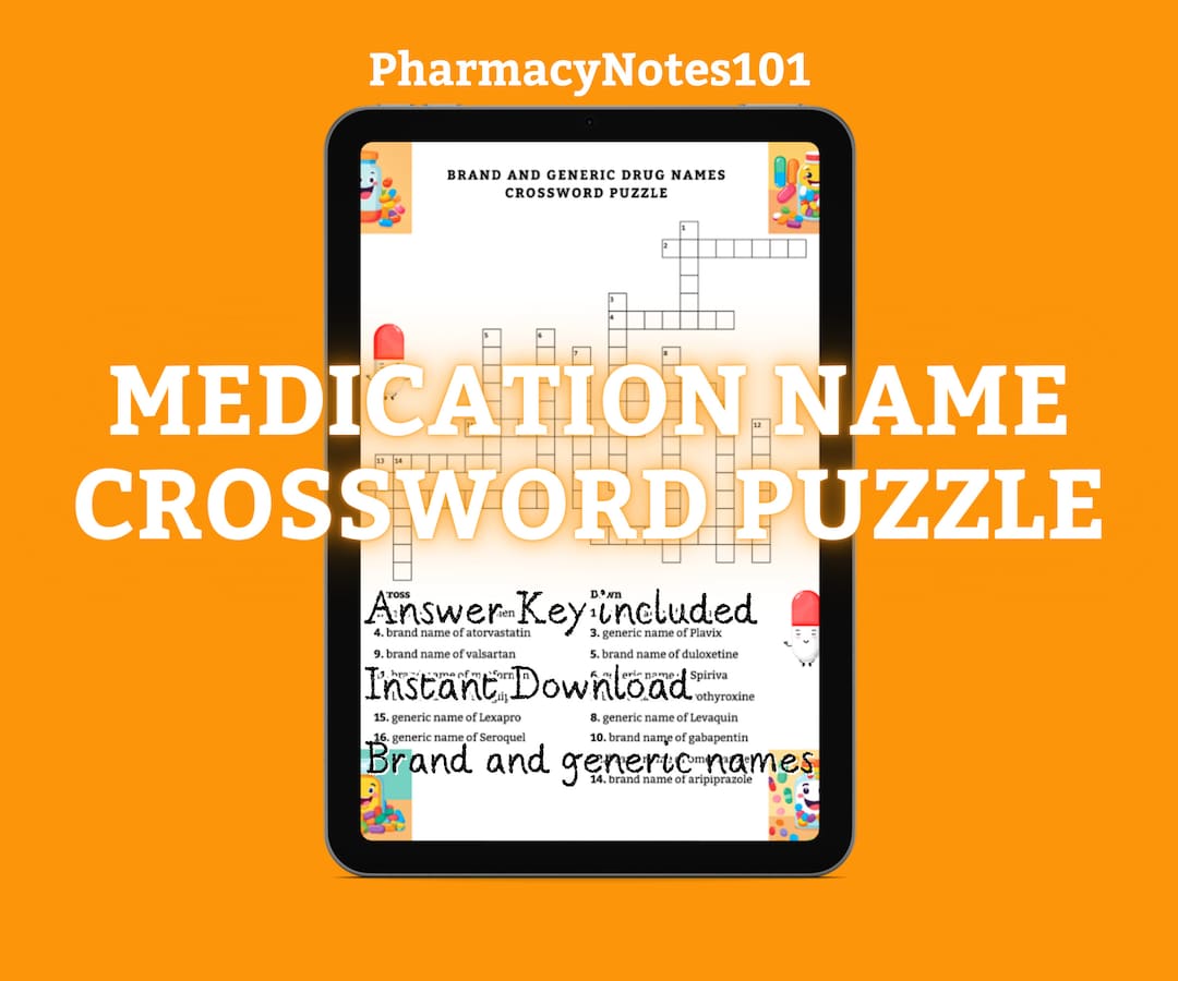 Pharmacy Week Printable Game, Medication Name Crossword Puzzle ...