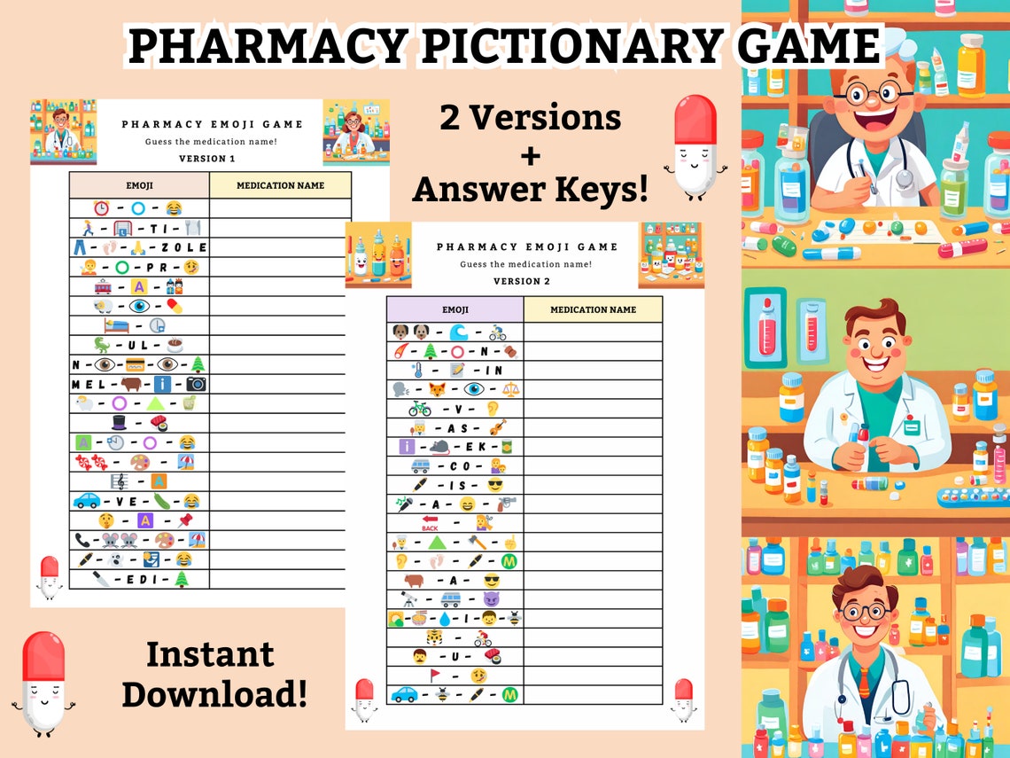 Pharmacy Pictionary Game, Pharmacy Week Game, Medication Pictionary ...