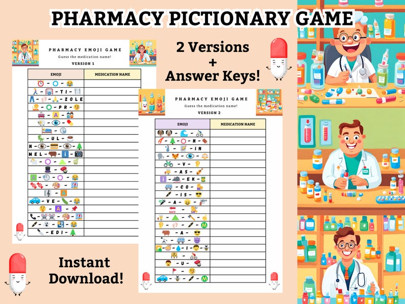 Pharmacy Pictionary Game, Pharmacy Week Game, Medication Pictionary ...