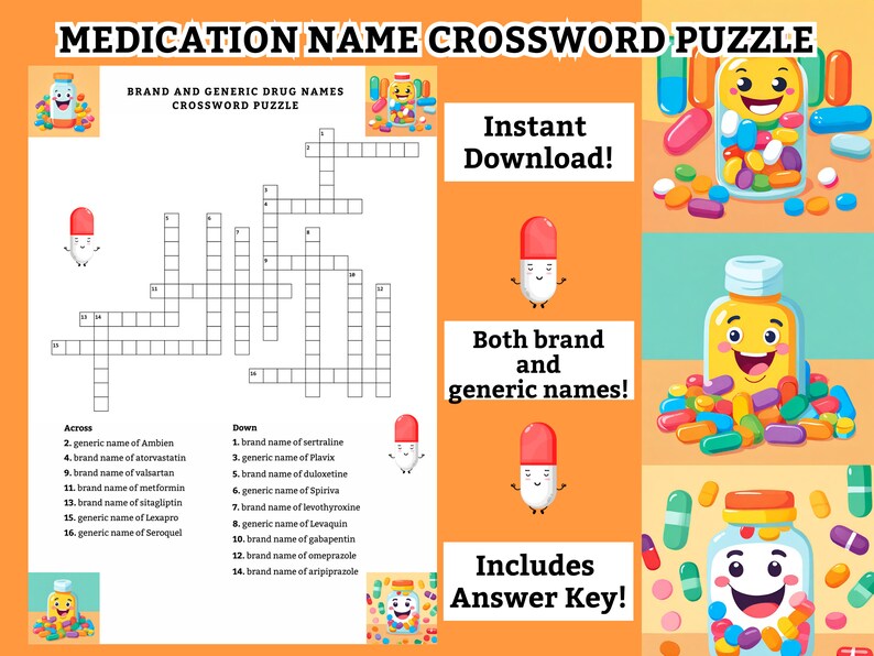 Pharmacy Week Printable Game, Medication Name Crossword Puzzle ...
