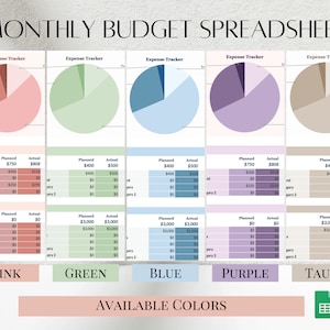 Monthly Budget Spreadsheet Template for Google Sheets, Multiple Colors ...