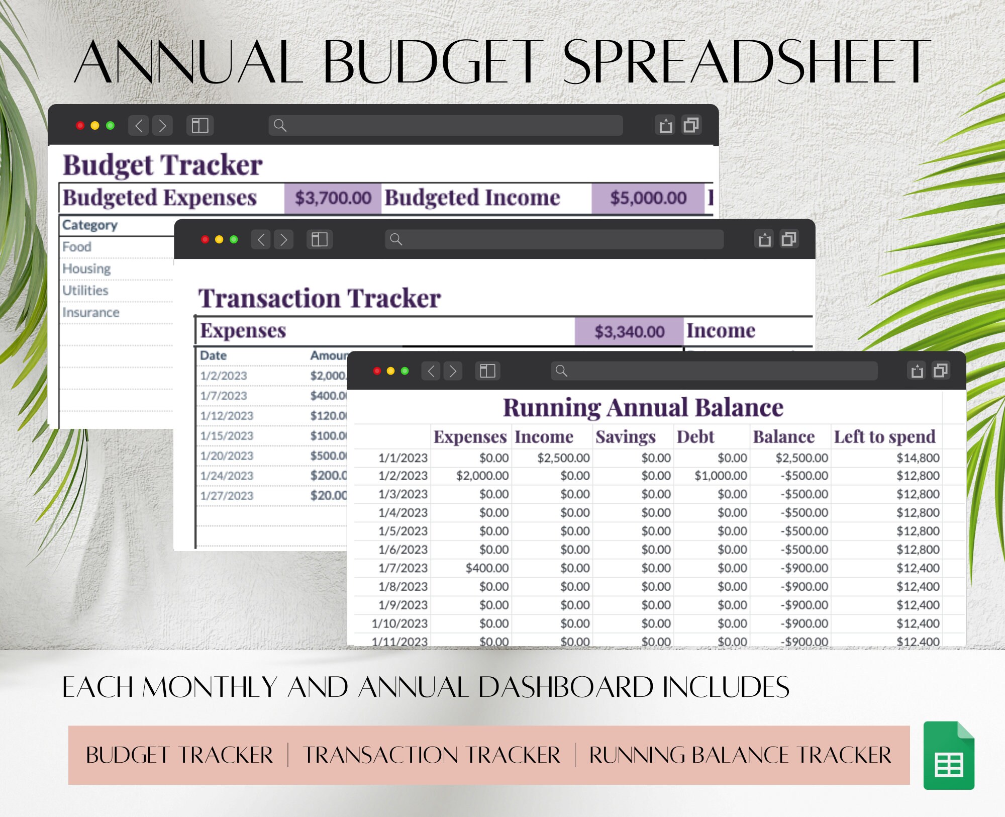 Annual Budget Spreadsheet Template for Google Sheets purple Annual ...