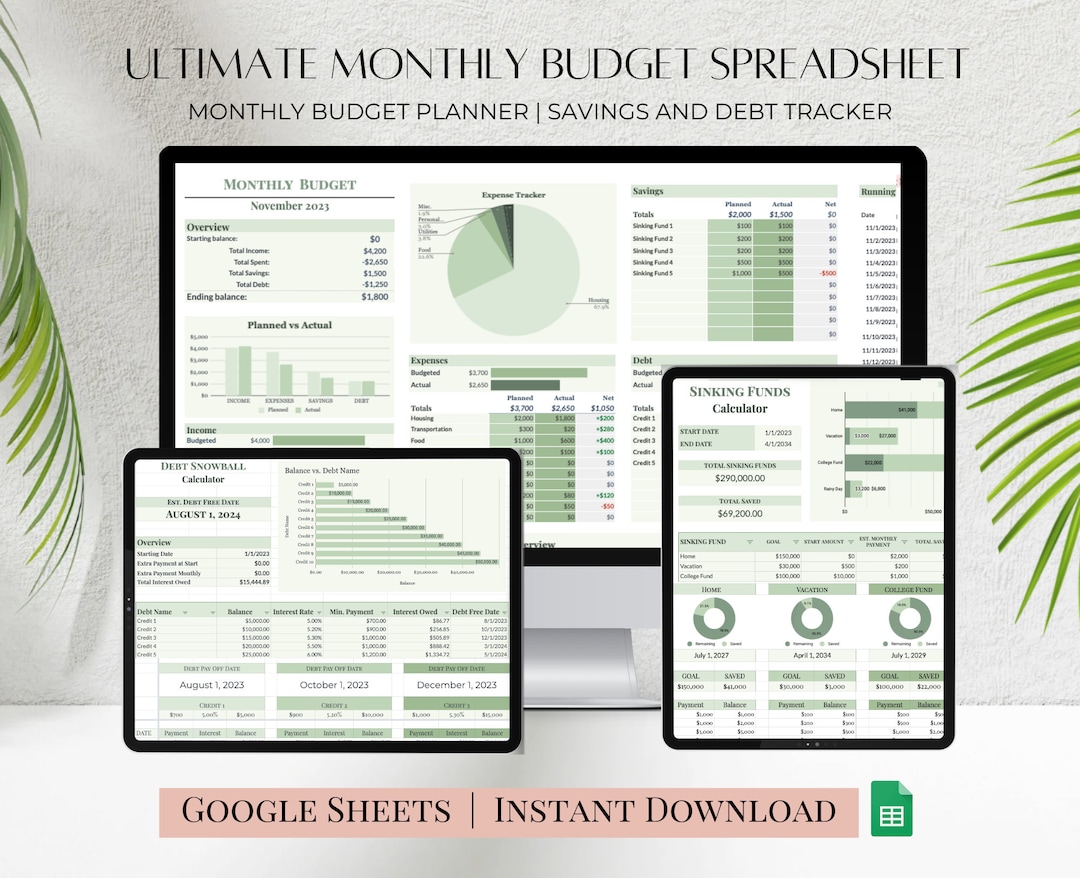 Ultimate Monthly Budget Spreadsheet for Google Sheets, Multiple Colors ...