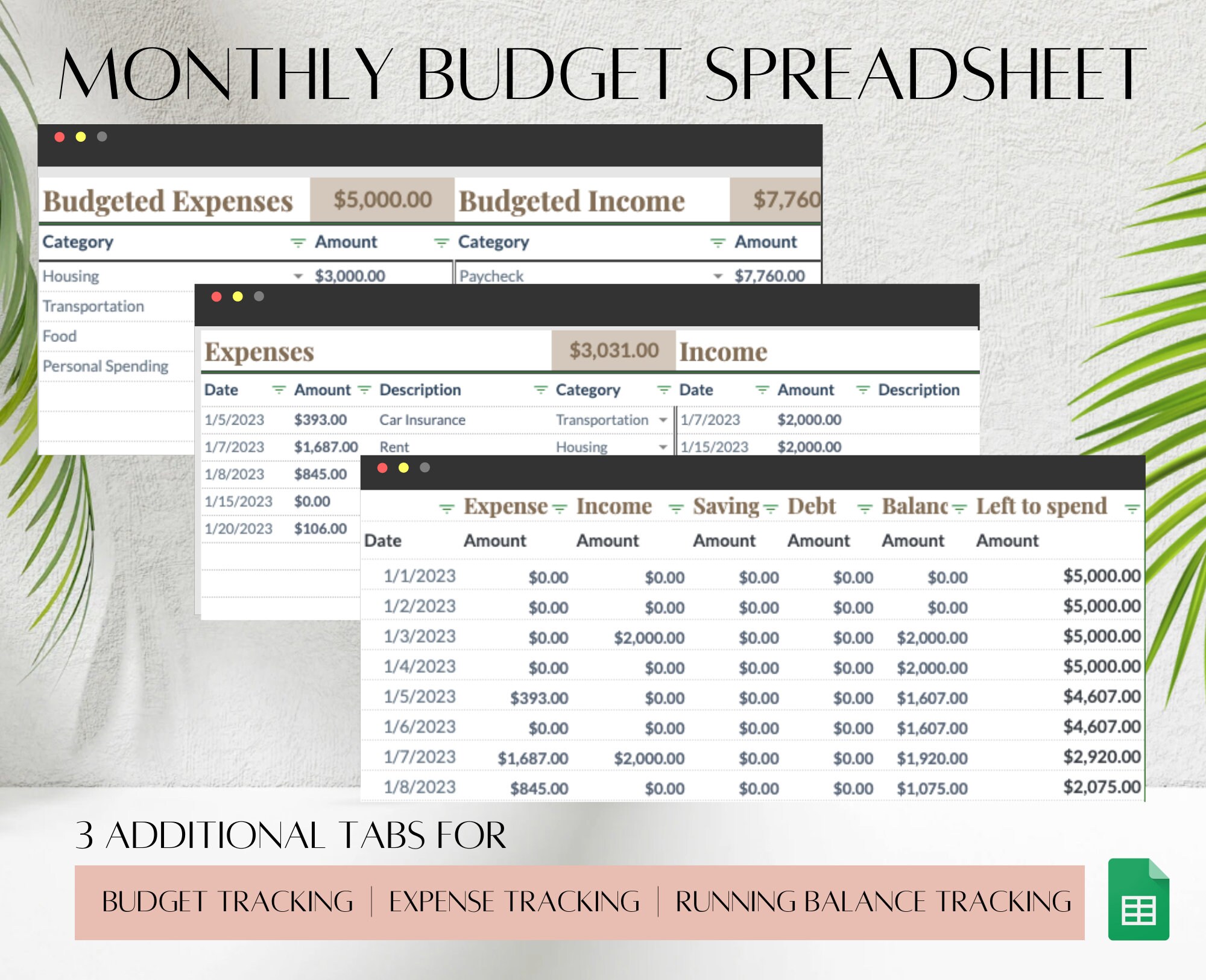 Monthly Budget Spreadsheet Template for Google Sheets, Multiple Colors ...