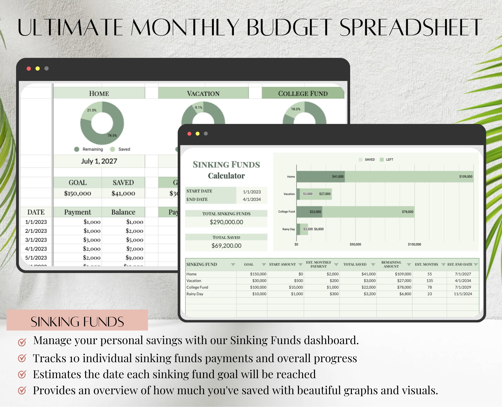 Ultimate Monthly Budget Spreadsheet for Google Sheets green, Budget ...